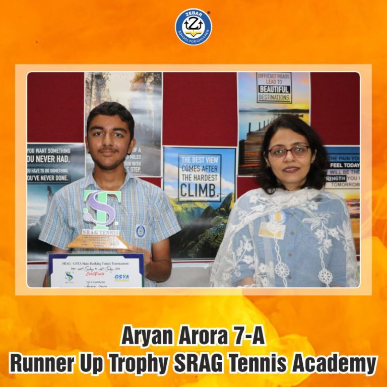 Aryan Arora from class 7 A bagged the Runner Up trophy organised by SRAG Tennis Academy