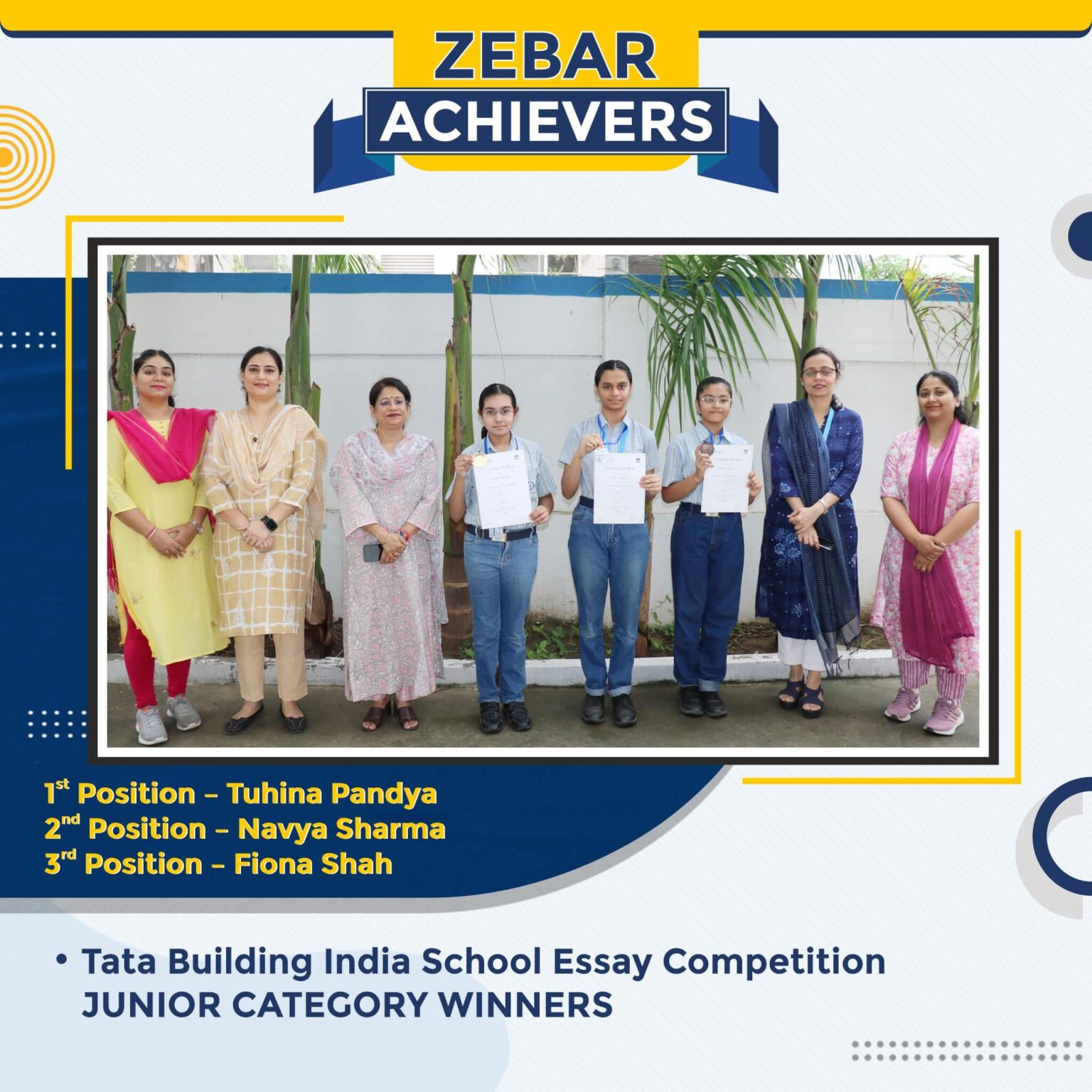 Tata Building India School Essay Competition Junior Category Winners