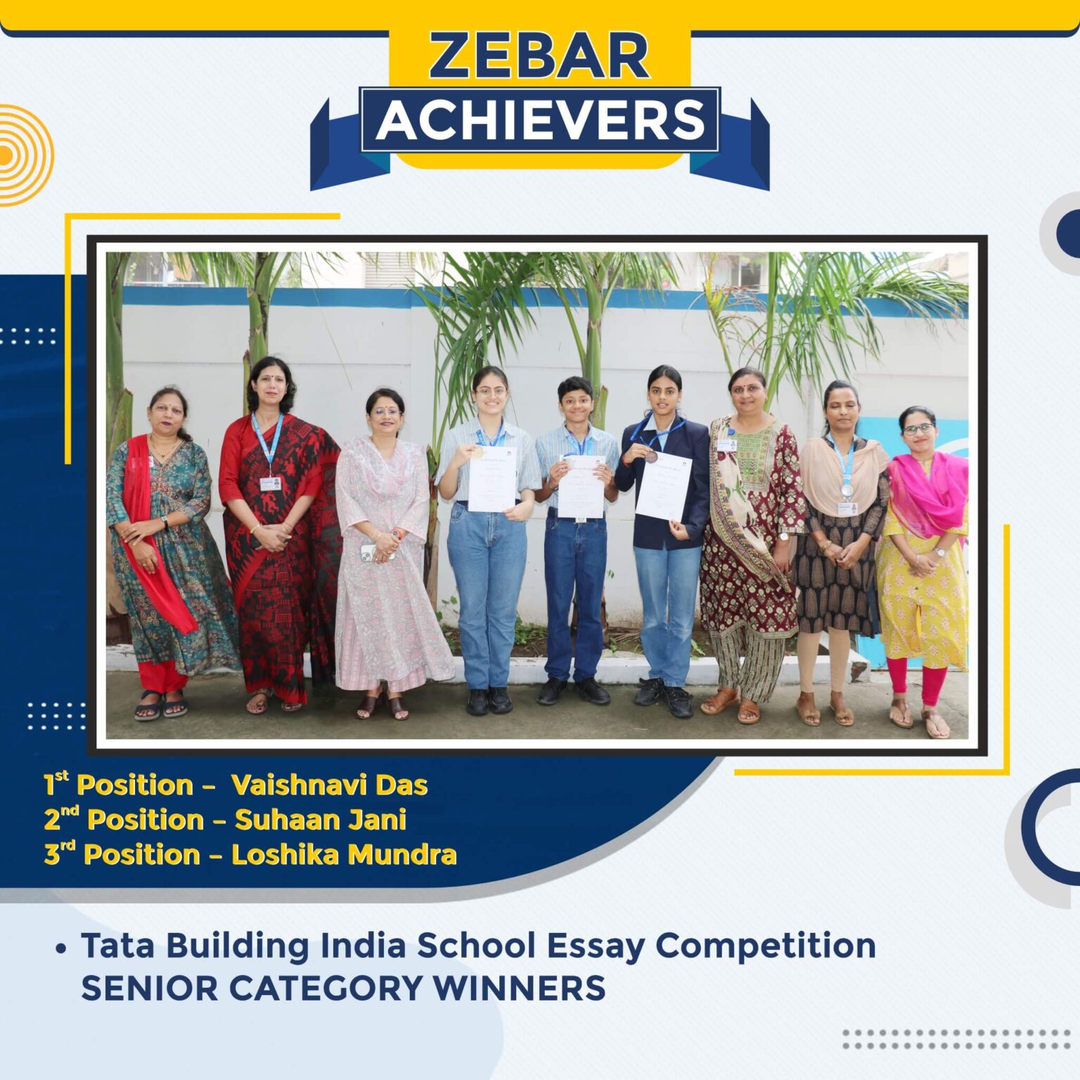 Tata Building India School Essay Competition Senior Category Winners